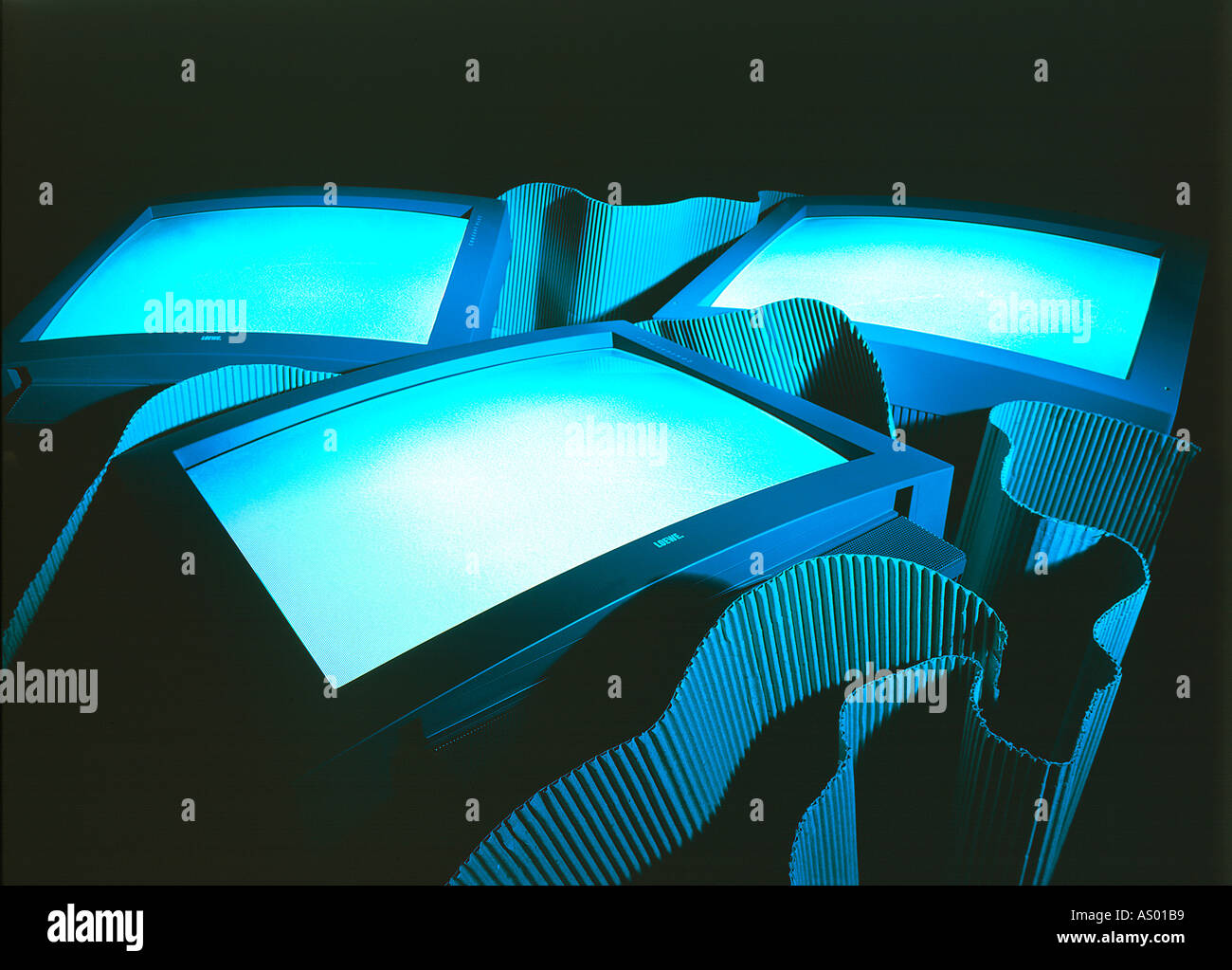 the tv screens in blue light Stock Photo - Alamy