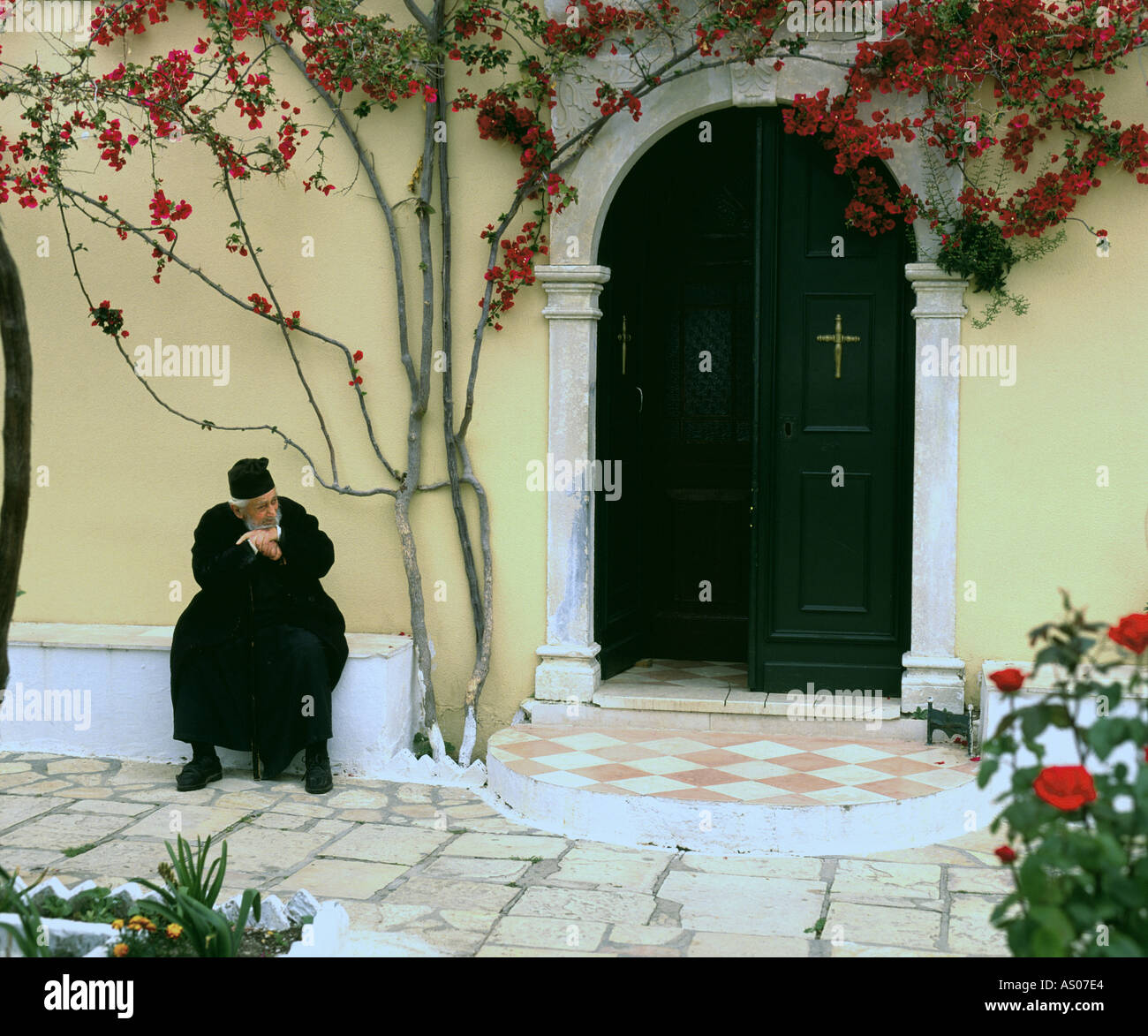Monk at Corfu Monastery Palaiokastritsa Stock Photo - Alamy