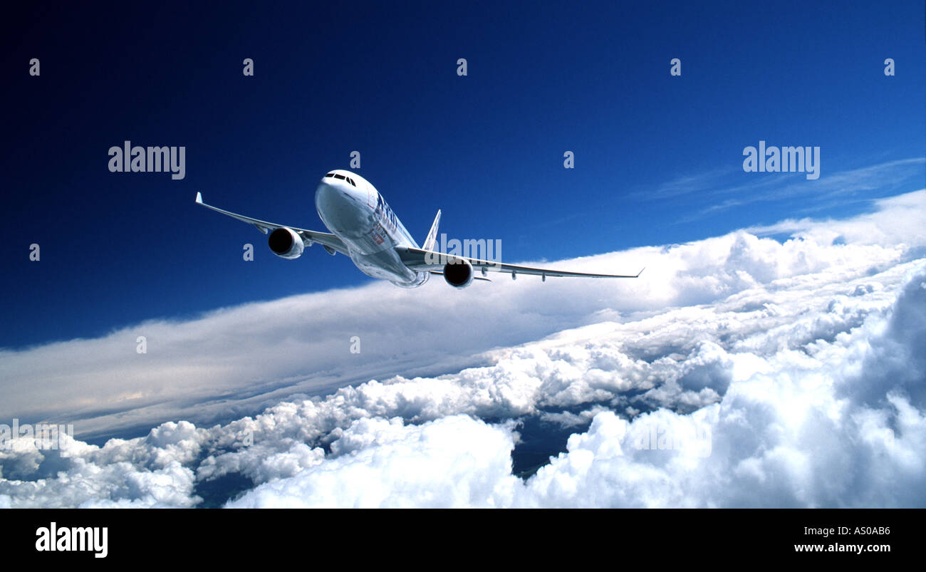 passenger aircraft in flight Airbus 330 aircraft flying above the ...