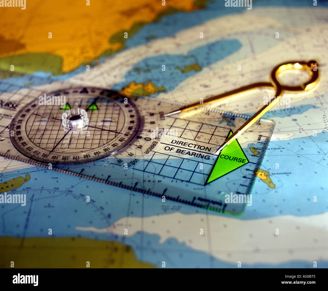 Nautical chart with instruments Stock Photo - Alamy