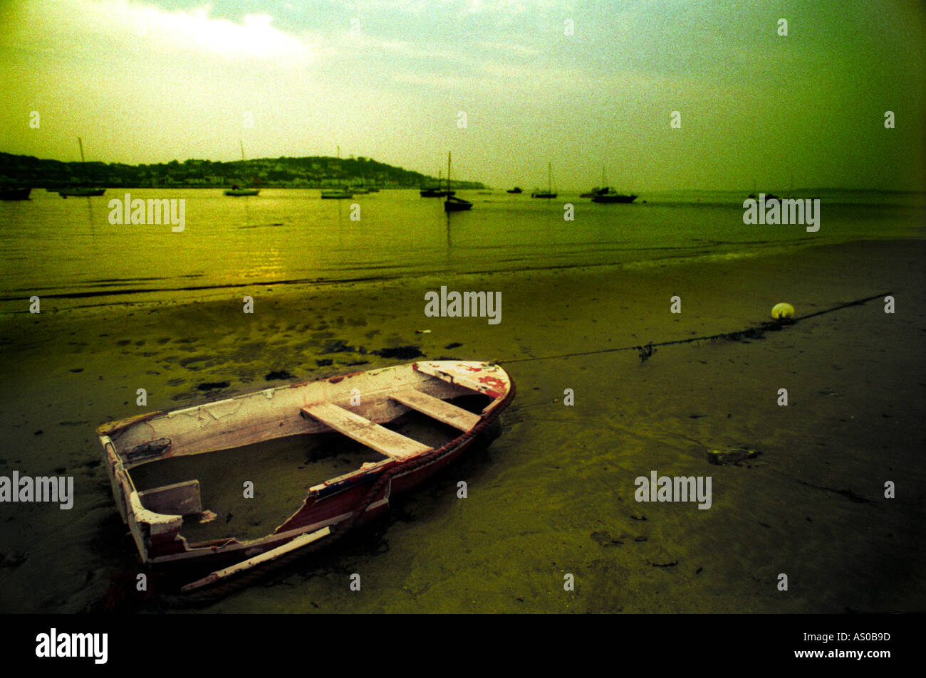 Wrecked rowing boat on Instow beach Devon Stock Photo - Alamy