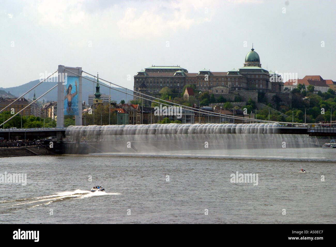waterfall Budapest Hungary union day celebration bridge Elizabezth ...