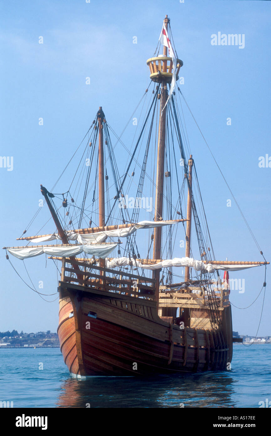 Replica of the c15th carrack ship Matthew at Weymouth Dorset England UK ...