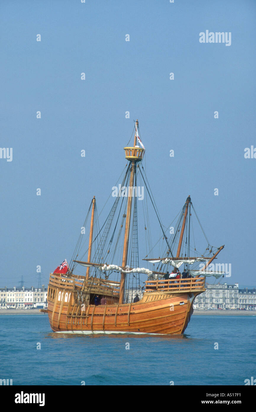 Replica of the c15th carrack ship Matthew at Weymouth Dorset England UK ...