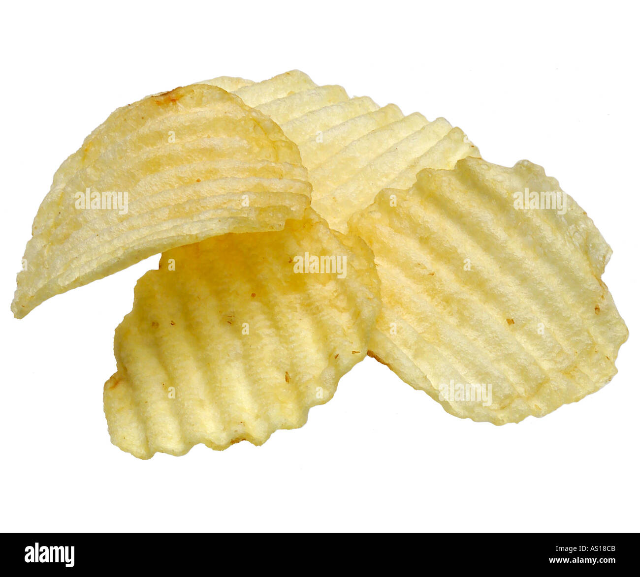 Pile of potato chips or crisps silhouetted on white background Stock ...