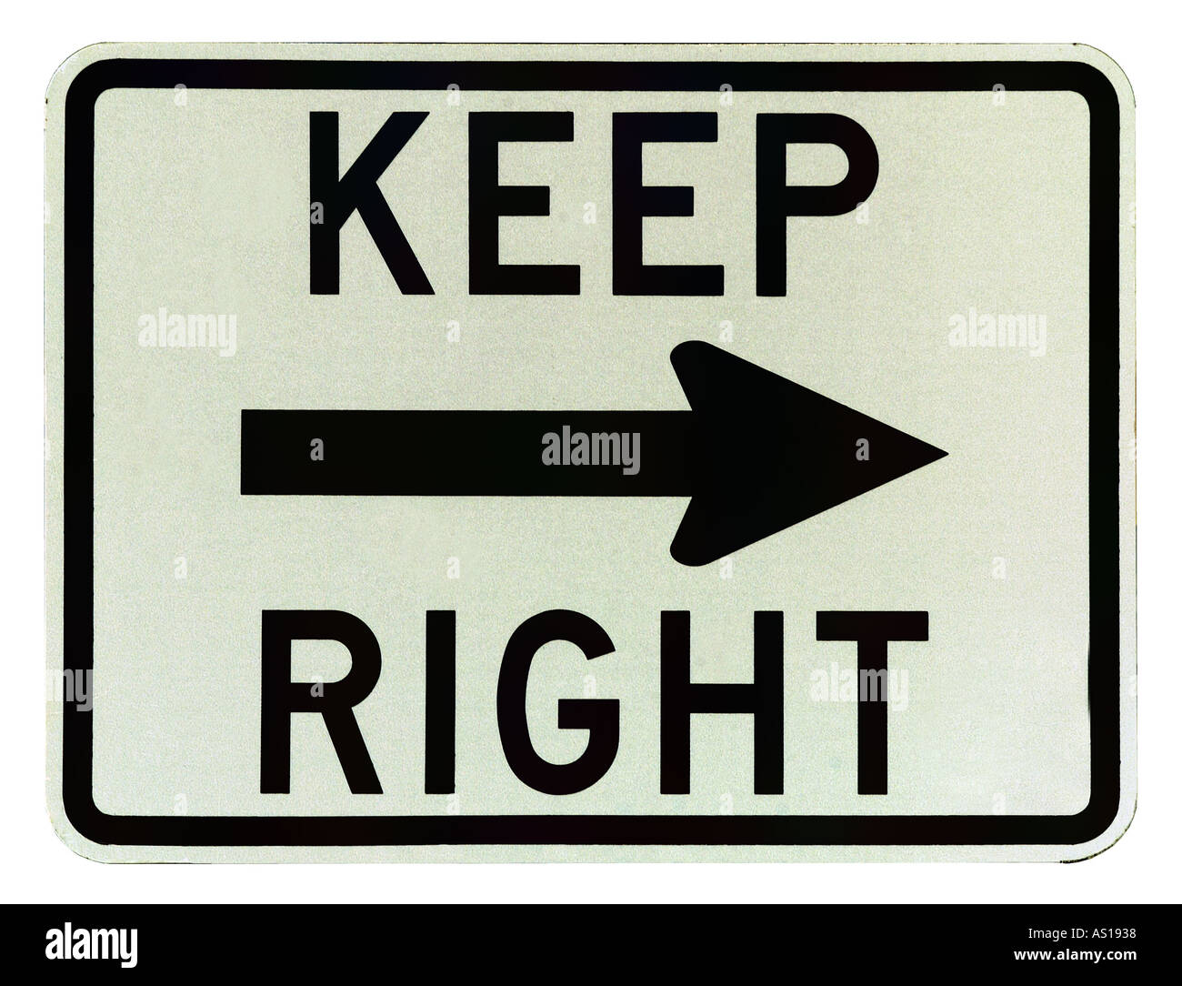 Keep Right street sign silhouetted on white background Stock Photo - Alamy