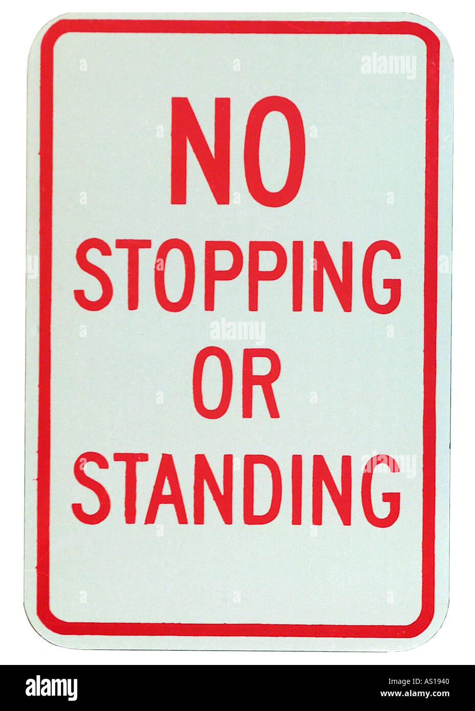 No stopping or standing street sign silhouetted on white background ...