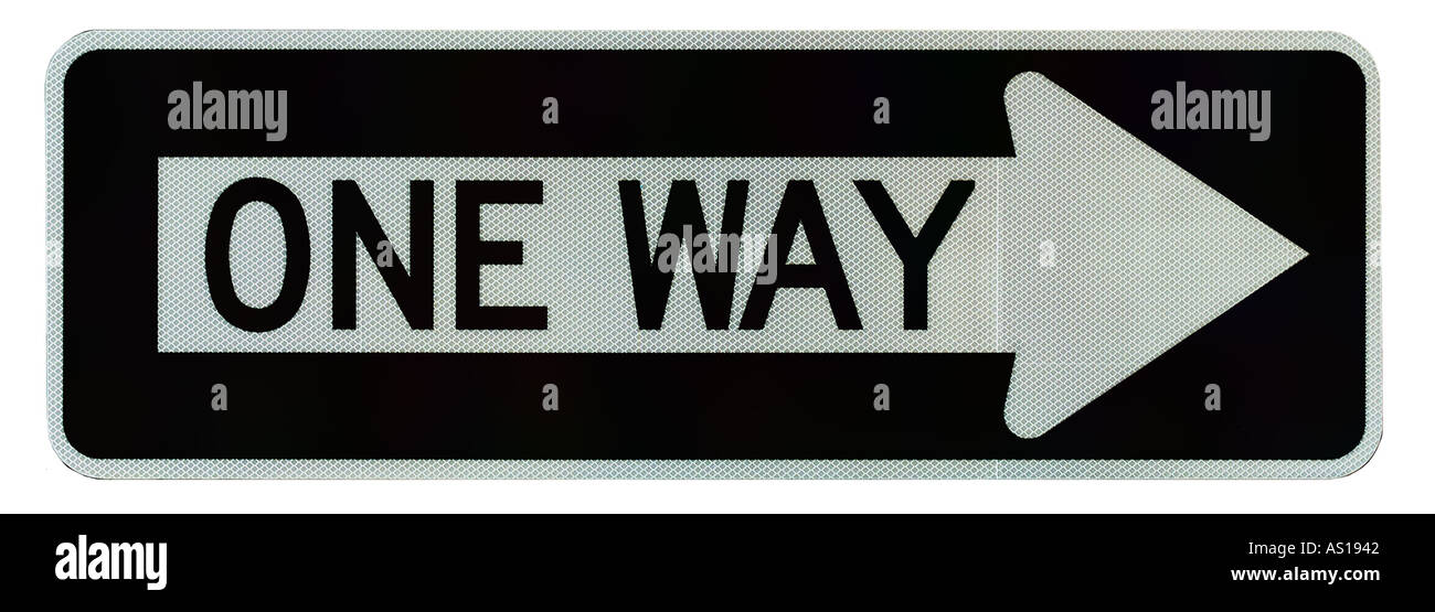 One Way Only street sign silhouetted on white background Stock Photo ...