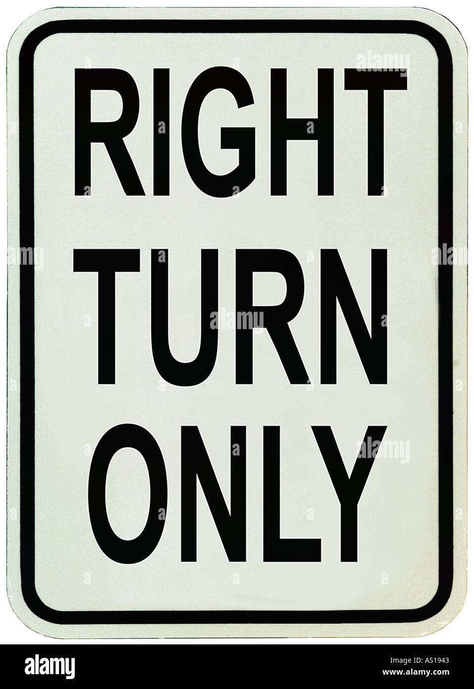 Right turn only street sign silhouetted on white background Stock Photo ...