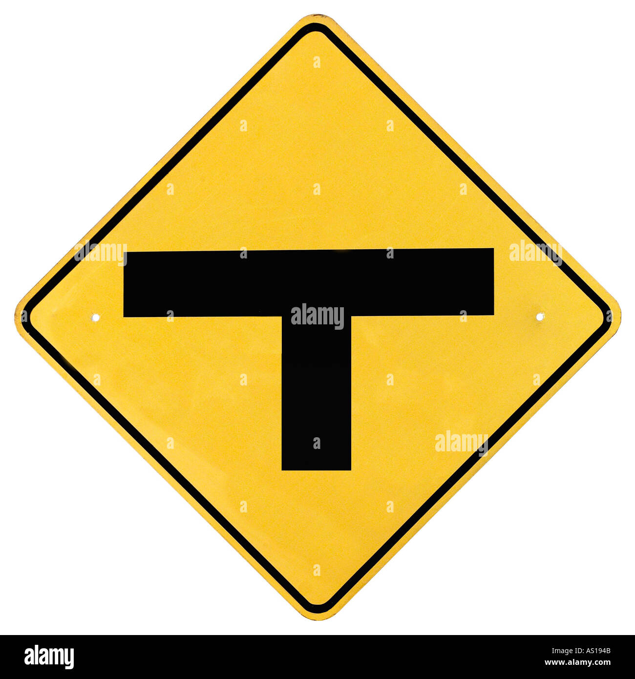 T junction ahead sign silhouetted on white background Stock Photo - Alamy
