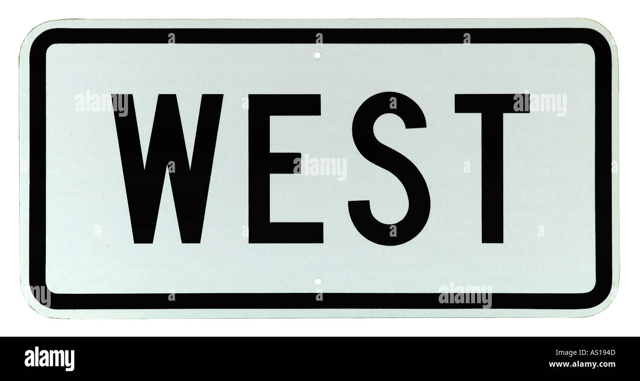 West Direction street sign silhouetted on white background Stock Photo ...