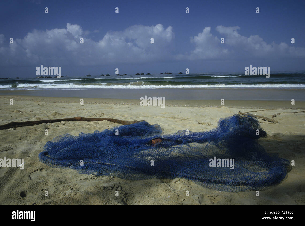 India goa state colva beach a fishing net lying on the sand Stock Photo ...