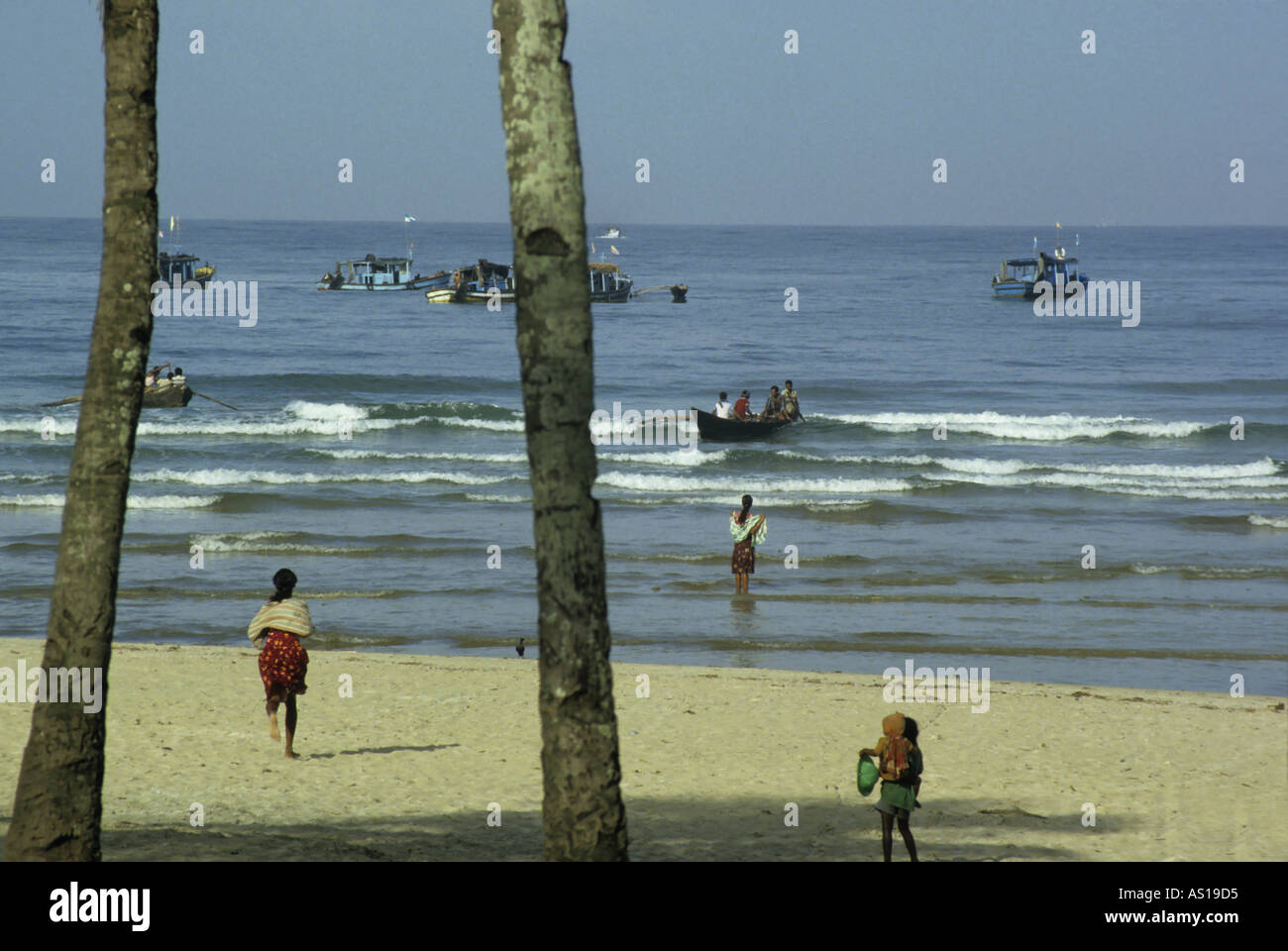 India Goa State Colva Beach And The Wooden Traditional Fishing ...