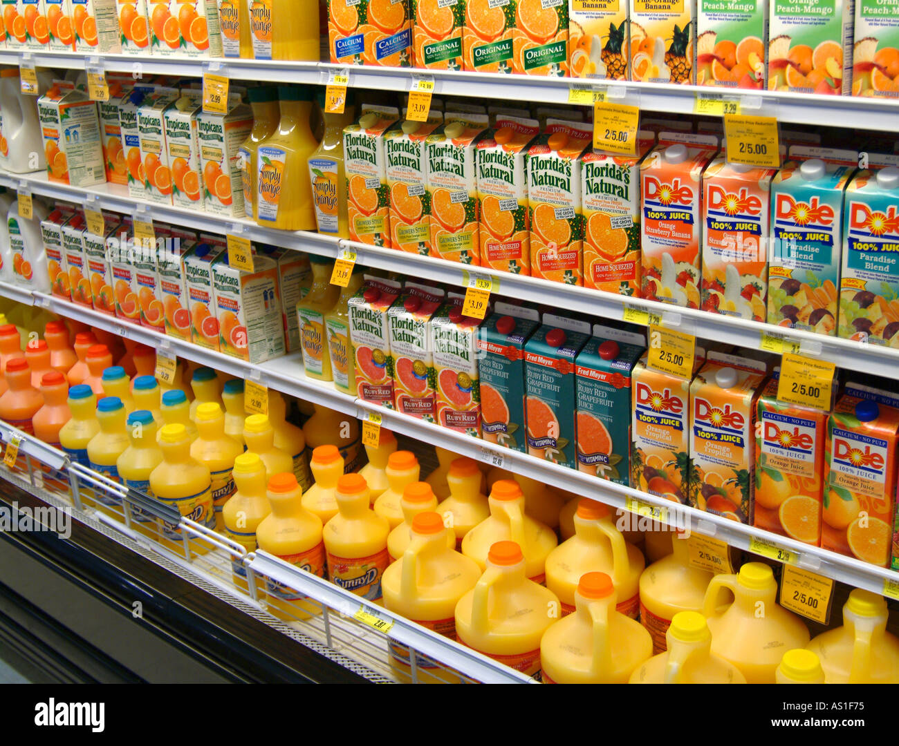 Supermarket orange juice display Portland Oregon USA Stock Photo - Alamy