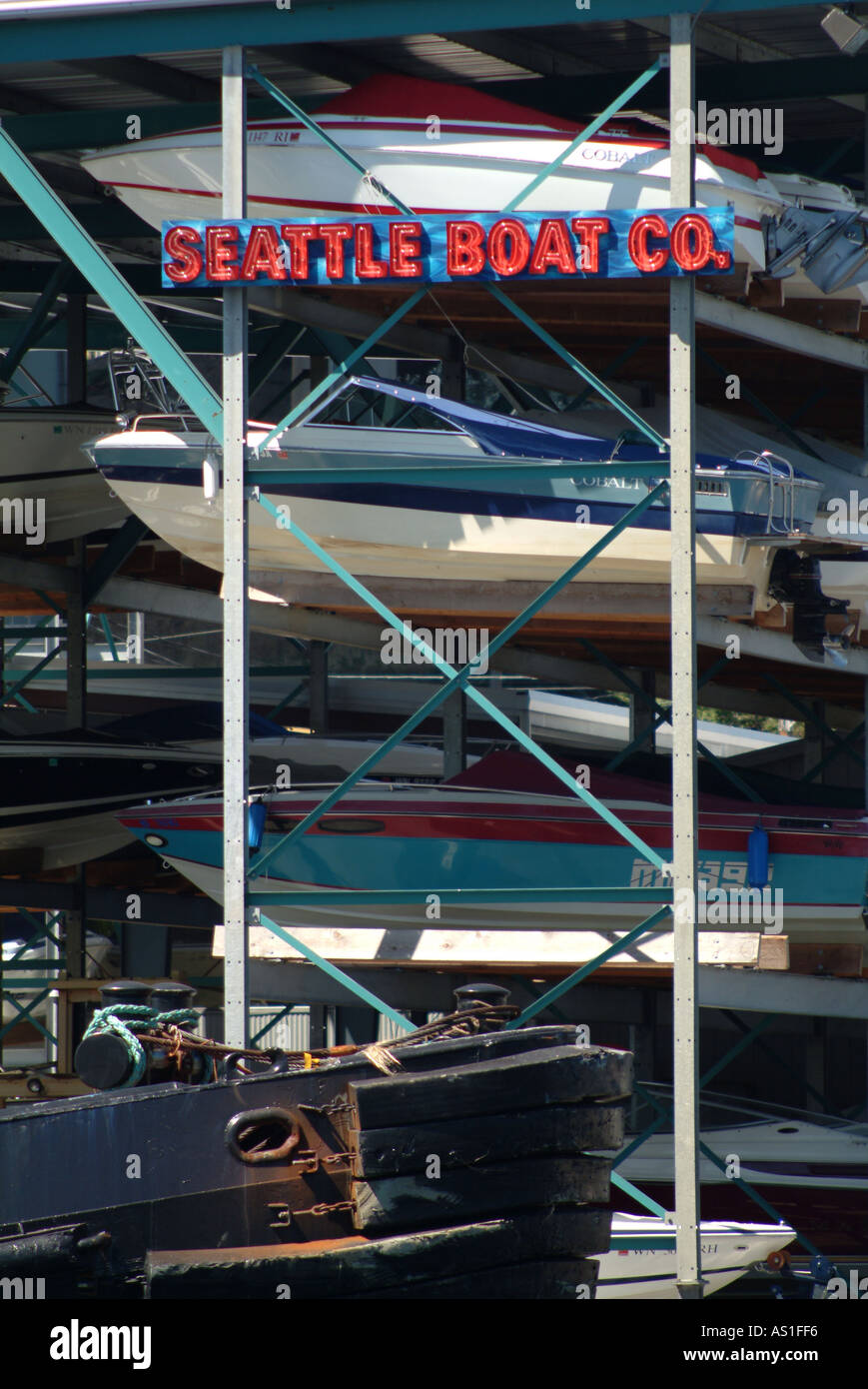 Boat stack Seattle Boatyard Washington State USA Stock Photo - Alamy
