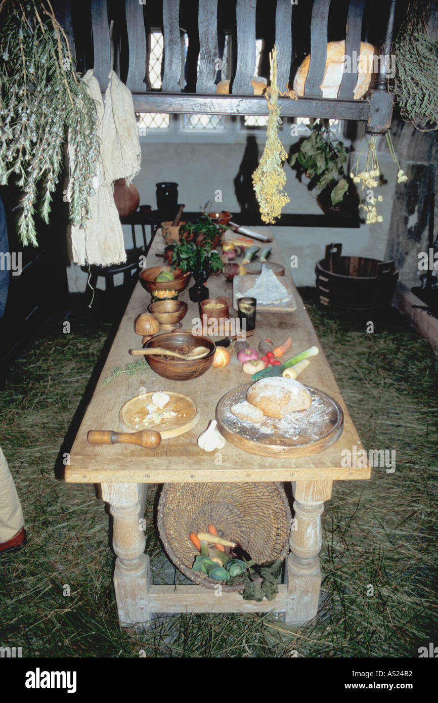 medieval kitchen table Elizabethan townhouse Plas Mawr Conwy Conway ...