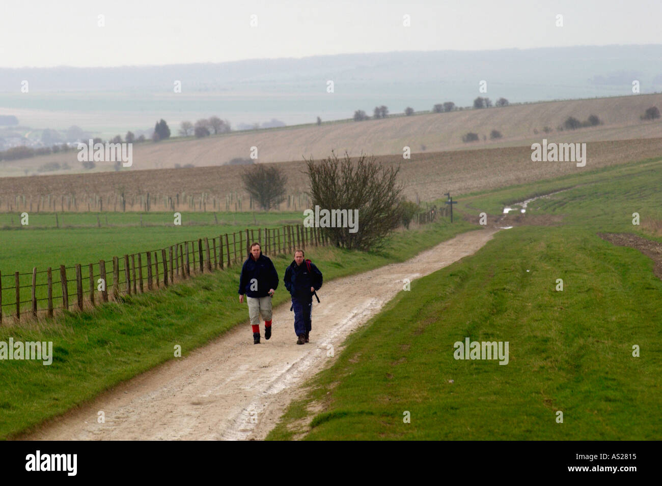 Group of hikers walking on The Ridgeway National Trail byway in ...