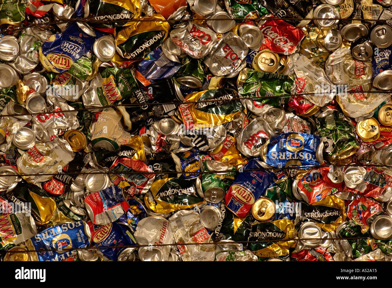 Metal cans baled for recycling at Newport Wastesavers in Newport South ...