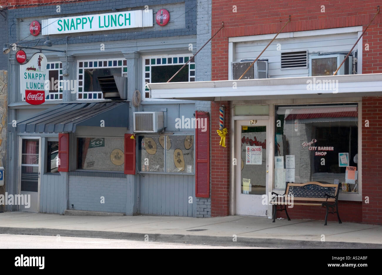 Floyd’s Barber Shop and Snappy Lunch Stand on Main Street in Mount Airy ...