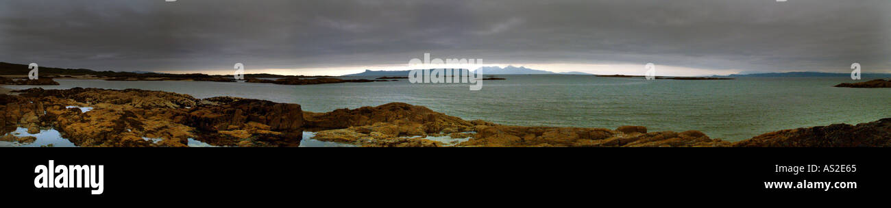 Rhum silhouette Loch nan Ceall Eilean Ighe South Morar Scotland UK ...