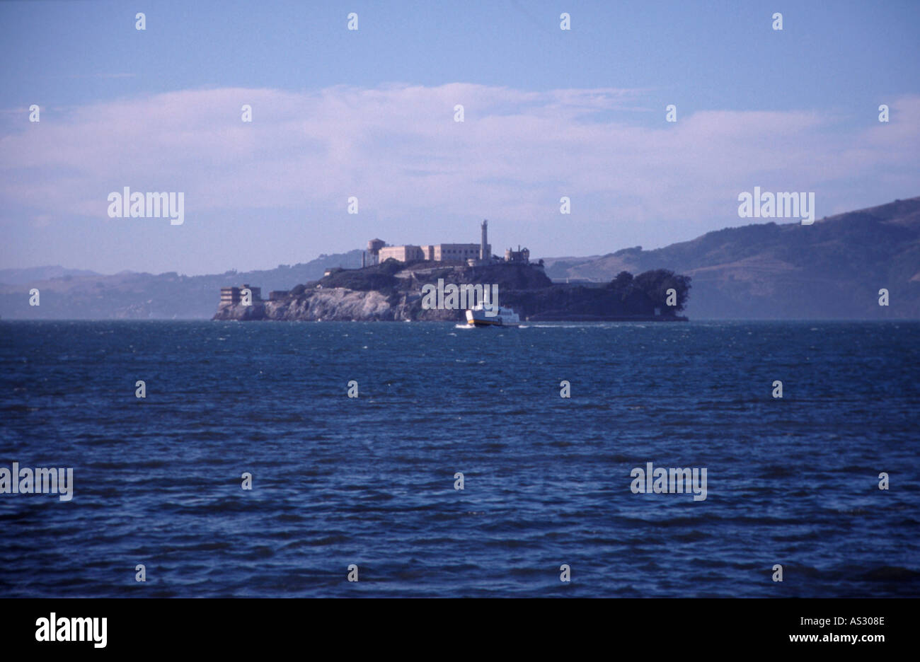 Alcatraz sea view, ferry in front of it Stock Photo - Alamy