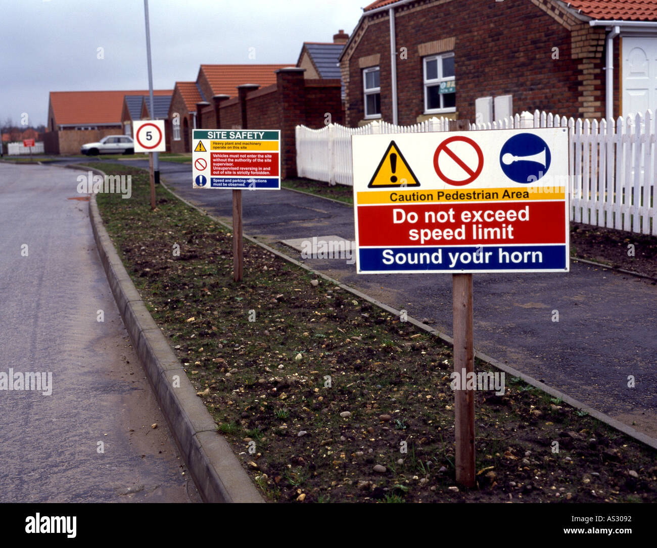 warning signs on a building site Stock Photo - Alamy