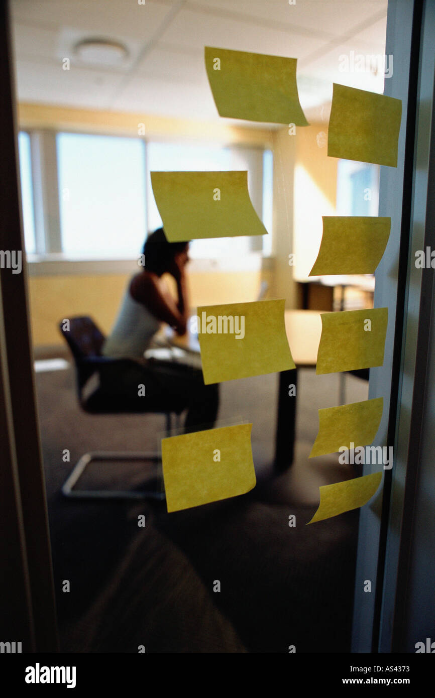 Window with adhesive notes on it Stock Photo - Alamy