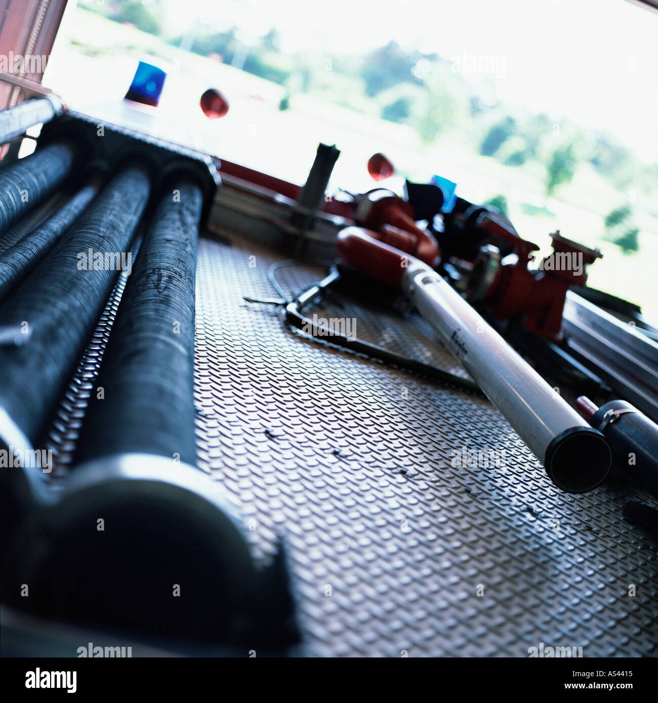 Hoses on fire-engine Stock Photo - Alamy