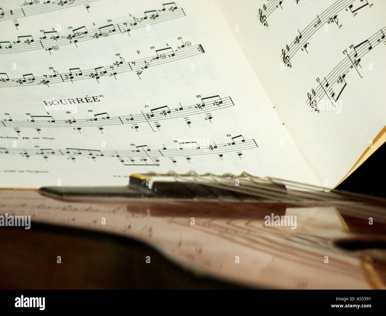 Sheet music and classical guitar Stock Photo - Alamy