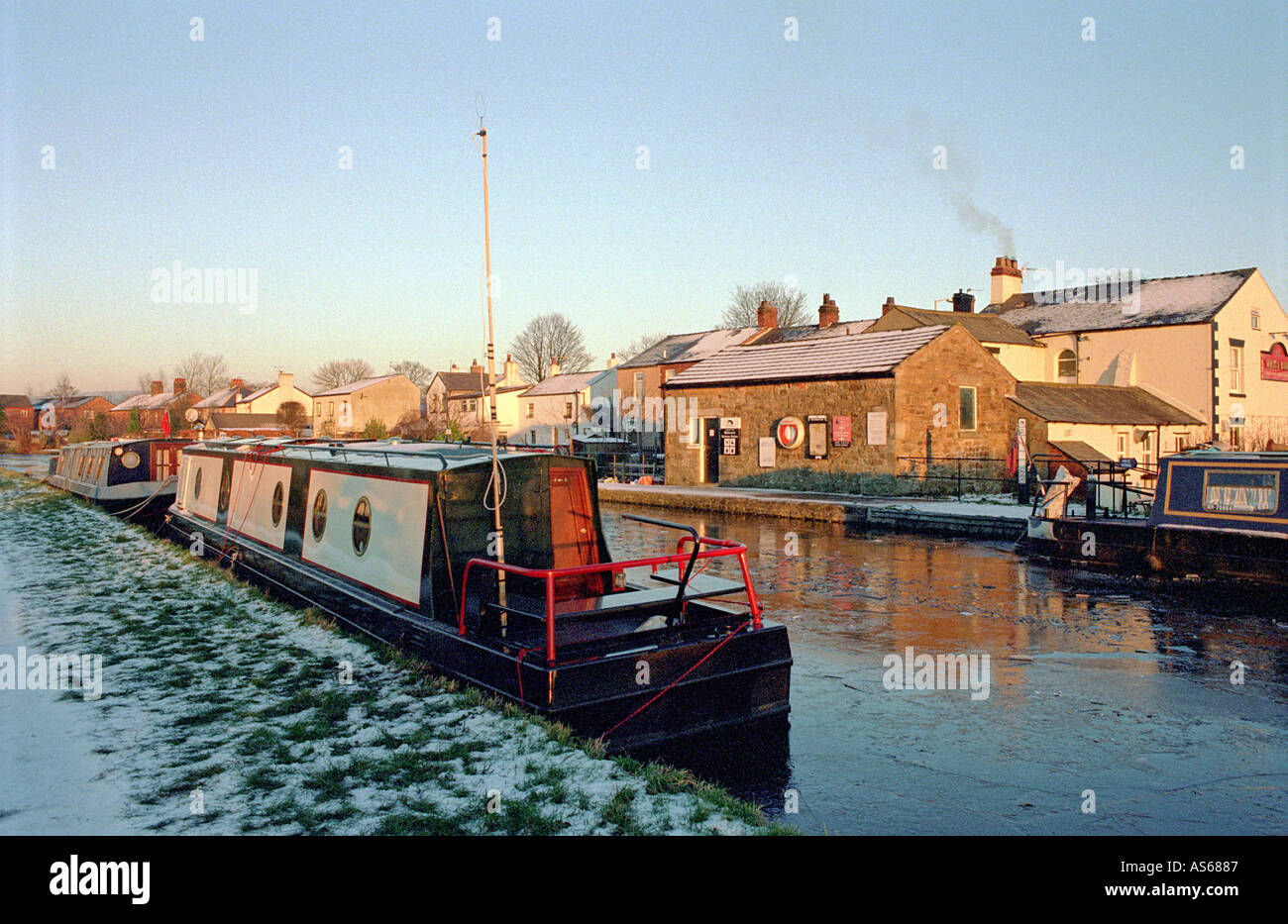 Tow Path Frozen waterway Icy weather Stock Photo - Alamy