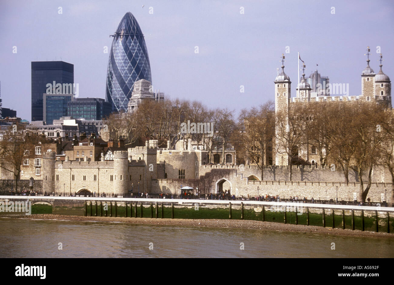 Tower of London and Swiss Re Headquarters, London, England Stock Photo ...