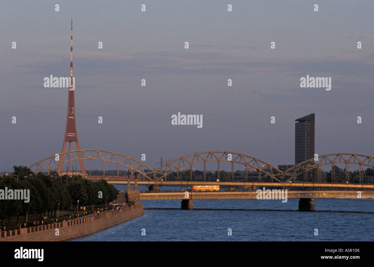 tower, bridge over river Daugava Stock Photo - Alamy