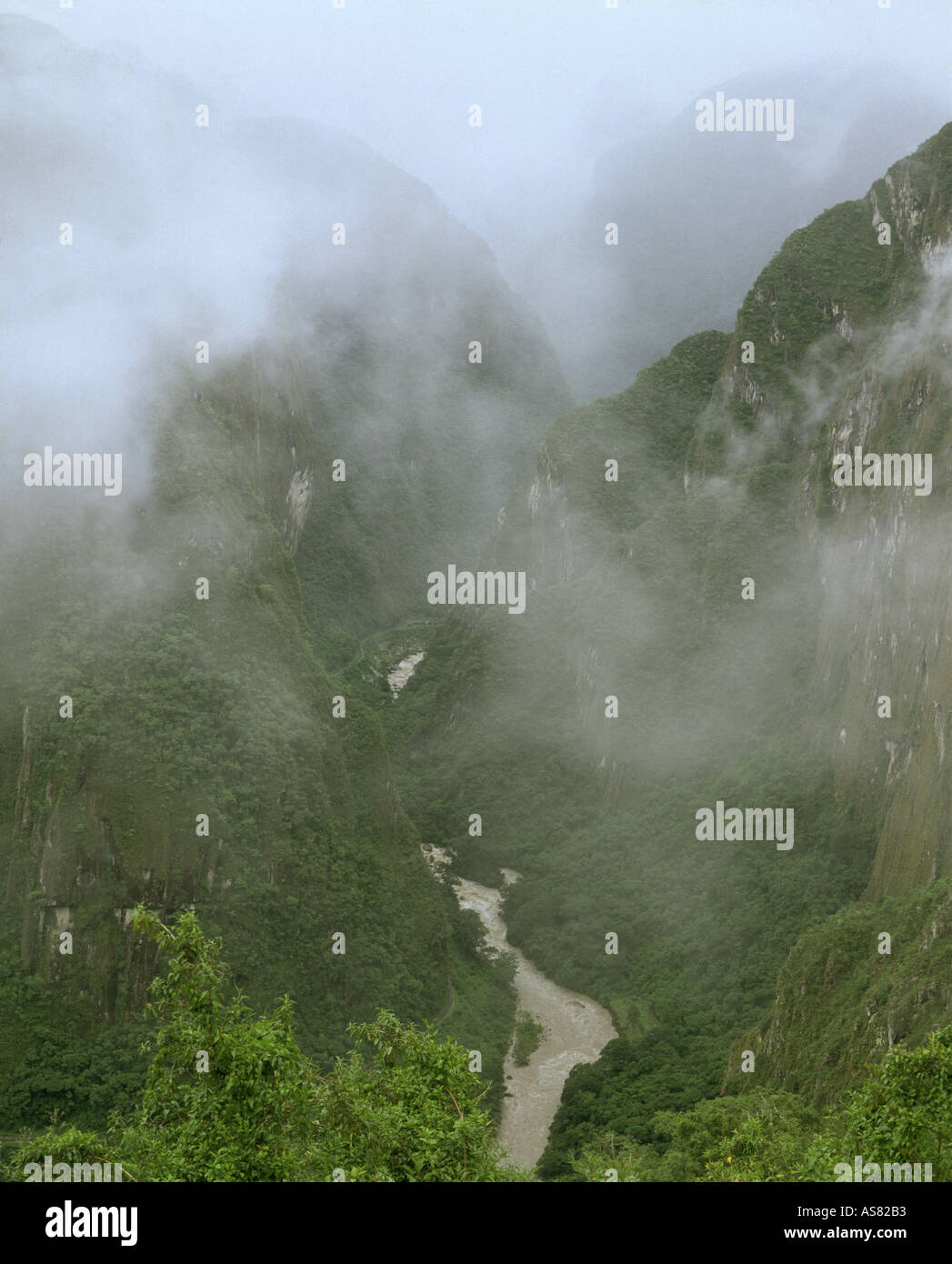 Urubamba river flowing through Vilcabamba mountains below Inca ...