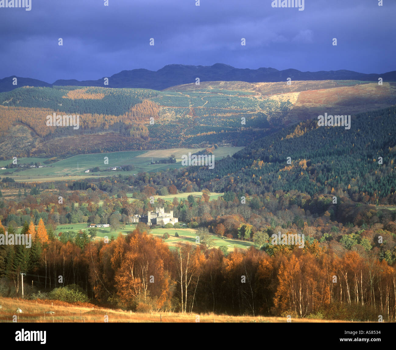 Autumn valley of River Tay near Aberfeldy Perthshire Scottish Highland ...