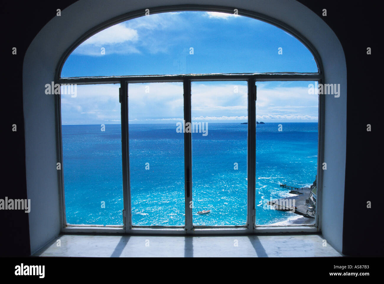 European travel in Italy view through window in Positano Stock Photo ...