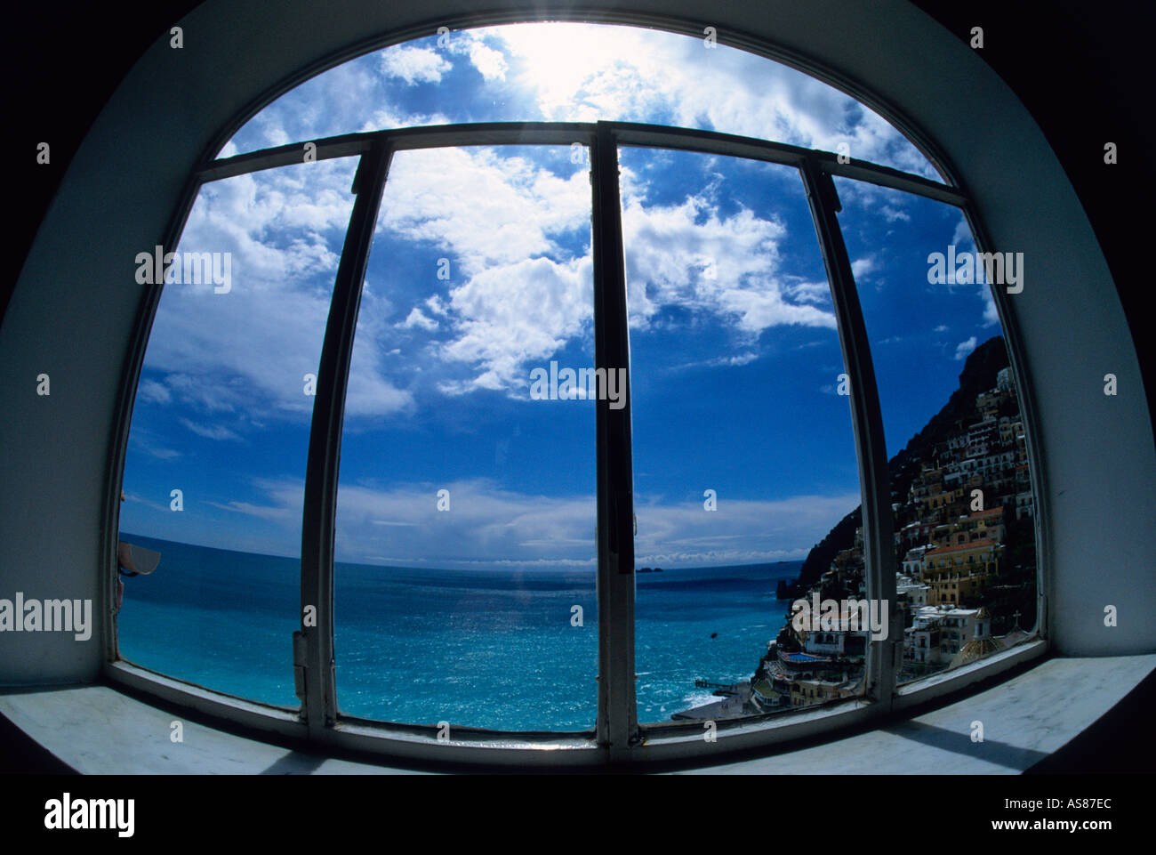 European travel in Italy view through window in Positano the Amalfi ...