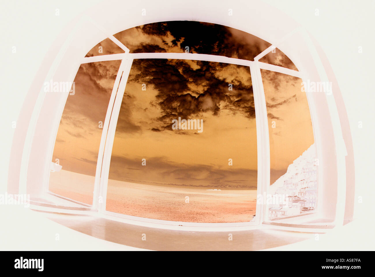 European travel in Italy view through window in Positano Amalfi Coast ...