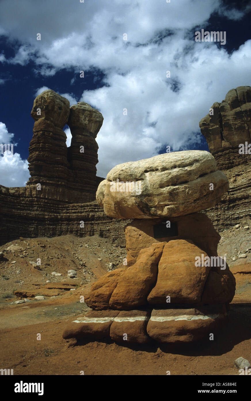 The Navajo Twin Rocks behind a smaller formation near Bluff, San Juan ...