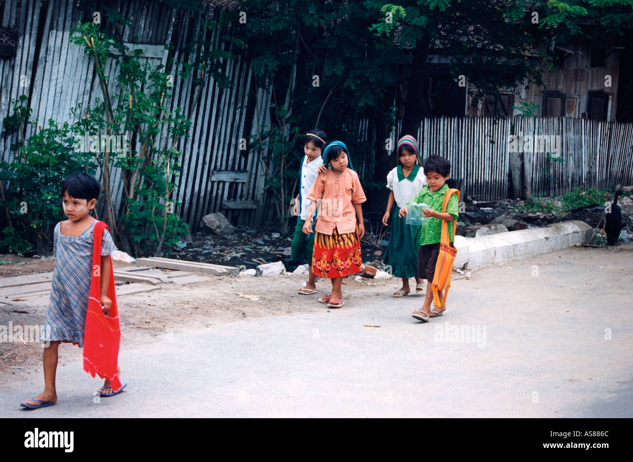 Myanmar Burma Bagan Children Walking Down The Street Stock Photo - Alamy