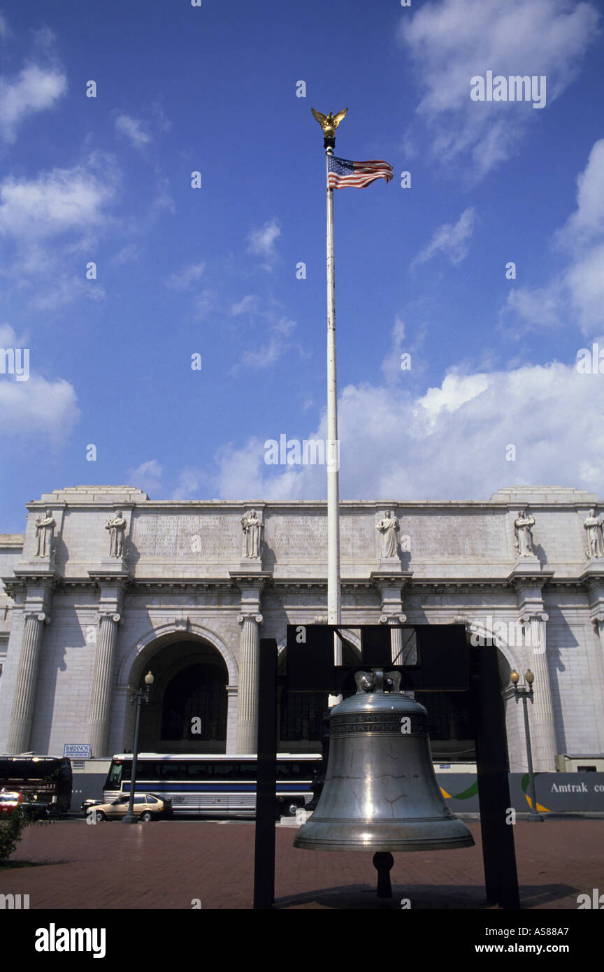 American Legion Freedom Bell with American flag flying outside of Union ...