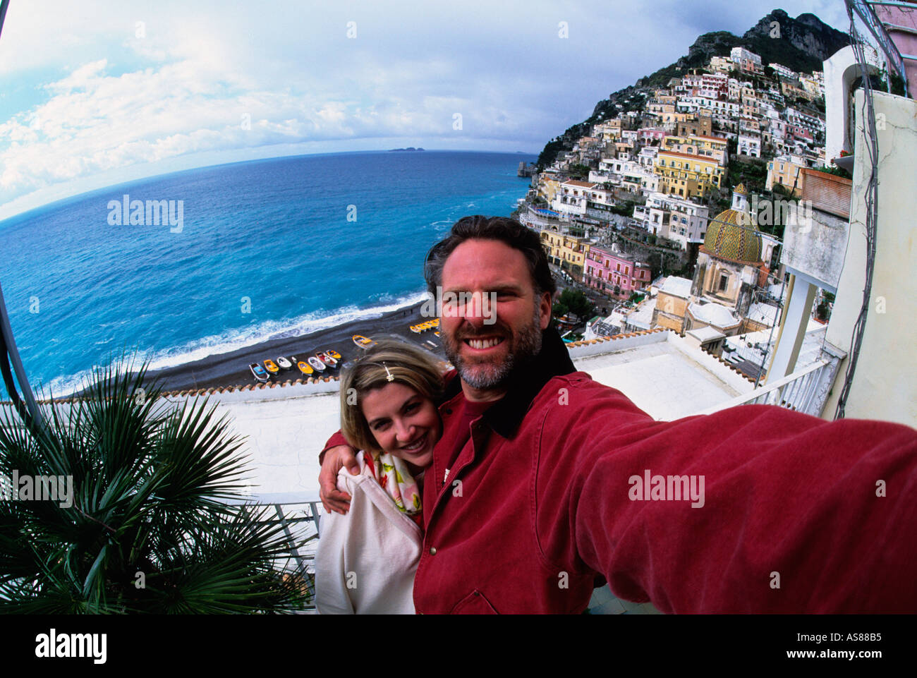 European travel in Positano Italy Amalfi Coast self portrait Stock ...
