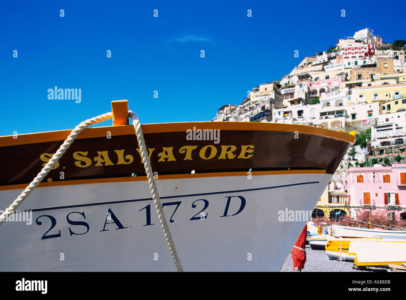 European travel in Positano Italy rope on a boat Amalfi Coast Stock ...
