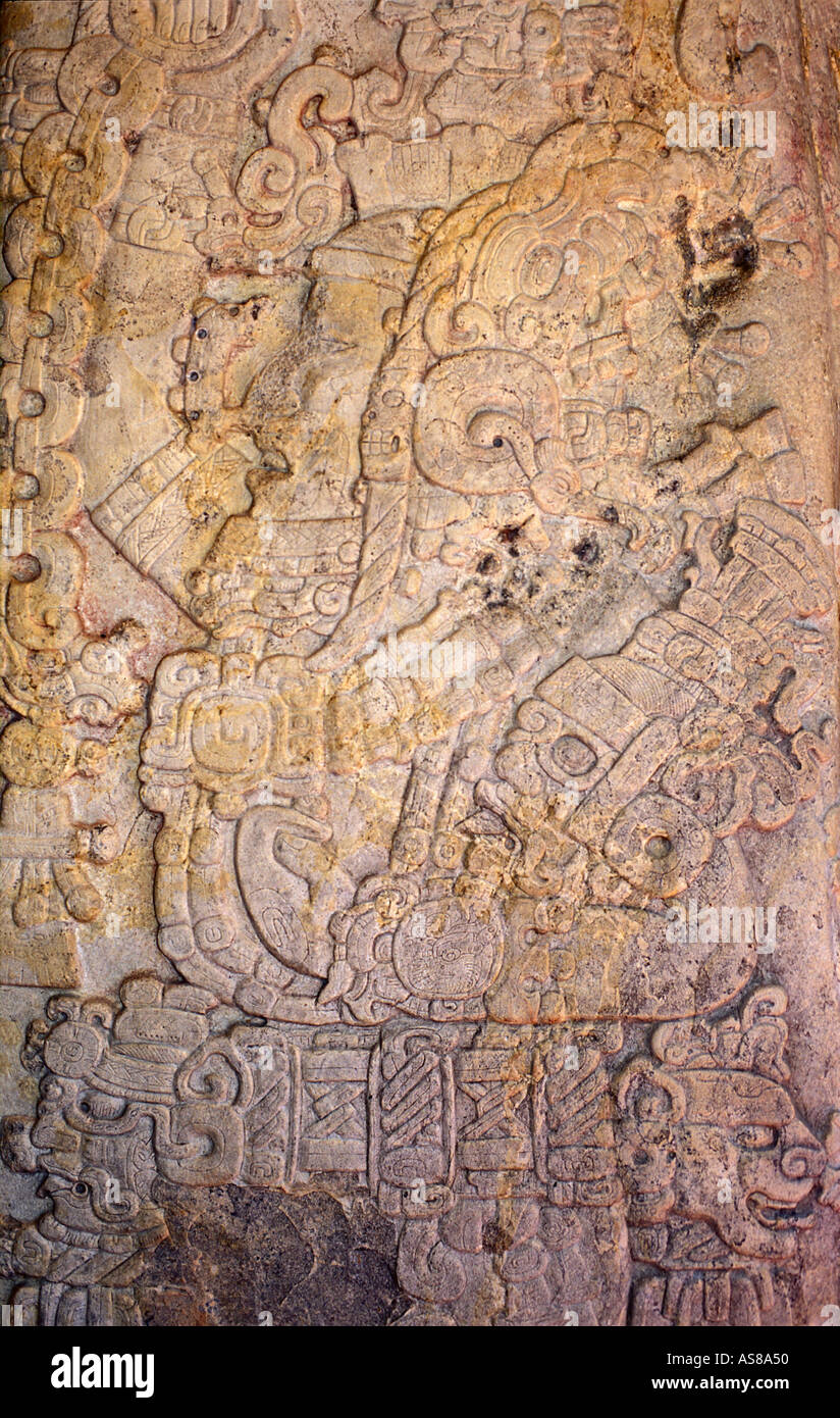Carved stone stelae from the Classic Maya period on display at Tikal El ...
