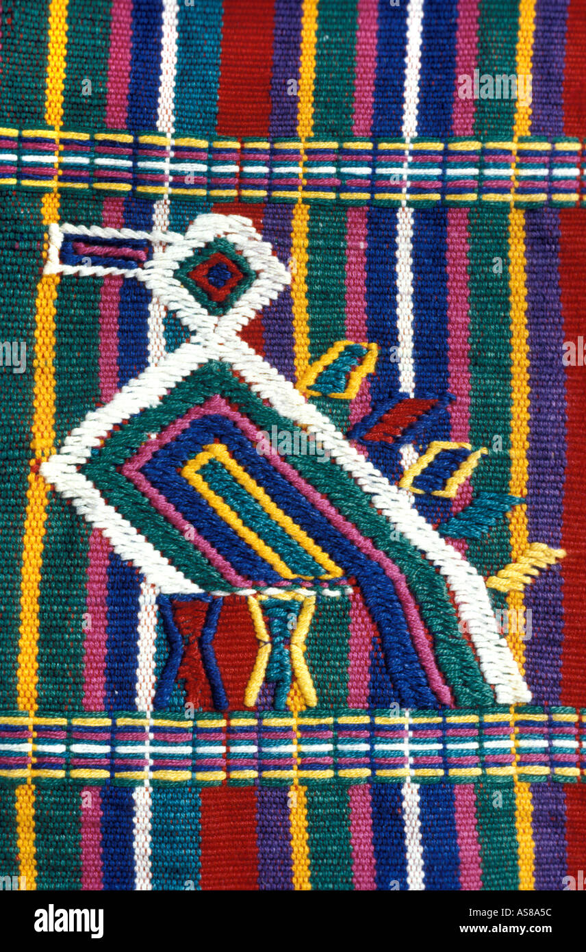 Brocaded bird on handwoven textile Nebaj El Quiche Guatemala The ...