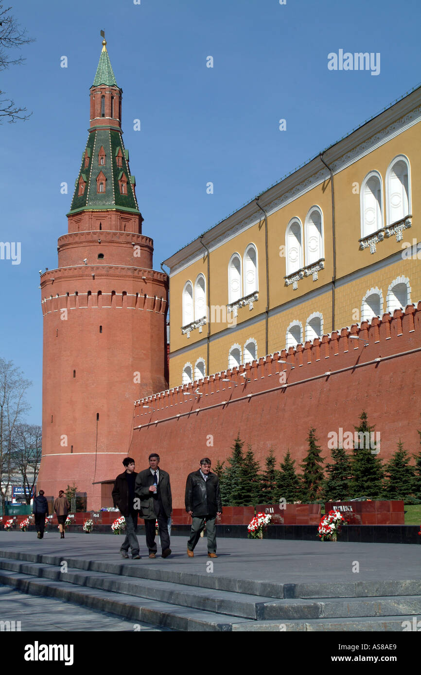 Moscow Russian The Kremlin redbrick Wall and Corner Arsenal Tower Stock ...