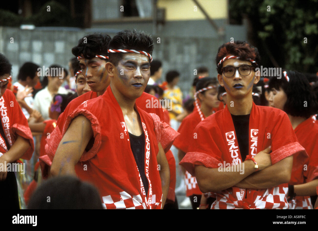 Japanese men in costume at Uwajima matsuri 1990 Stock Photo - Alamy