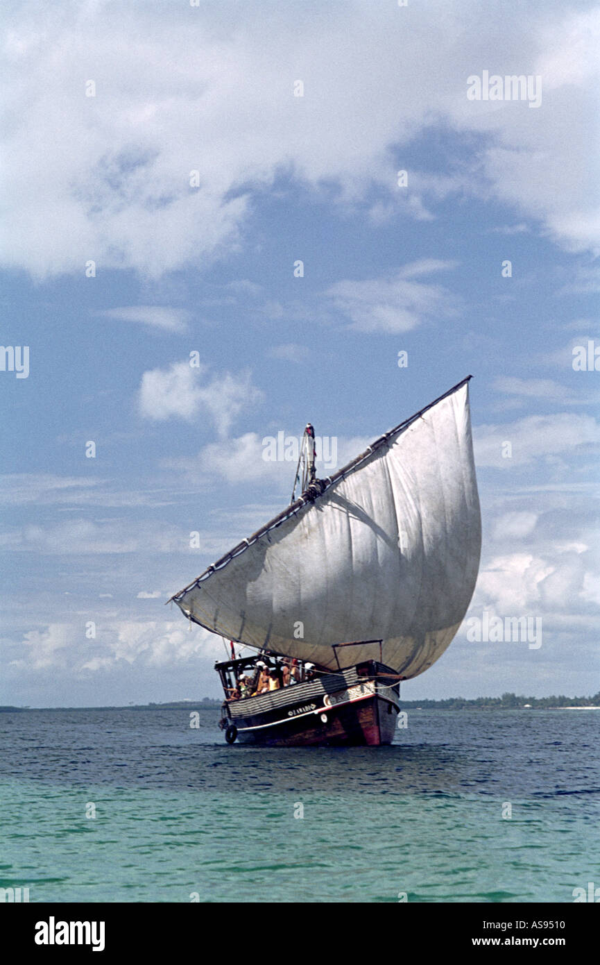 Traditional Arab style ocean going trading dhow sailing off the coast ...