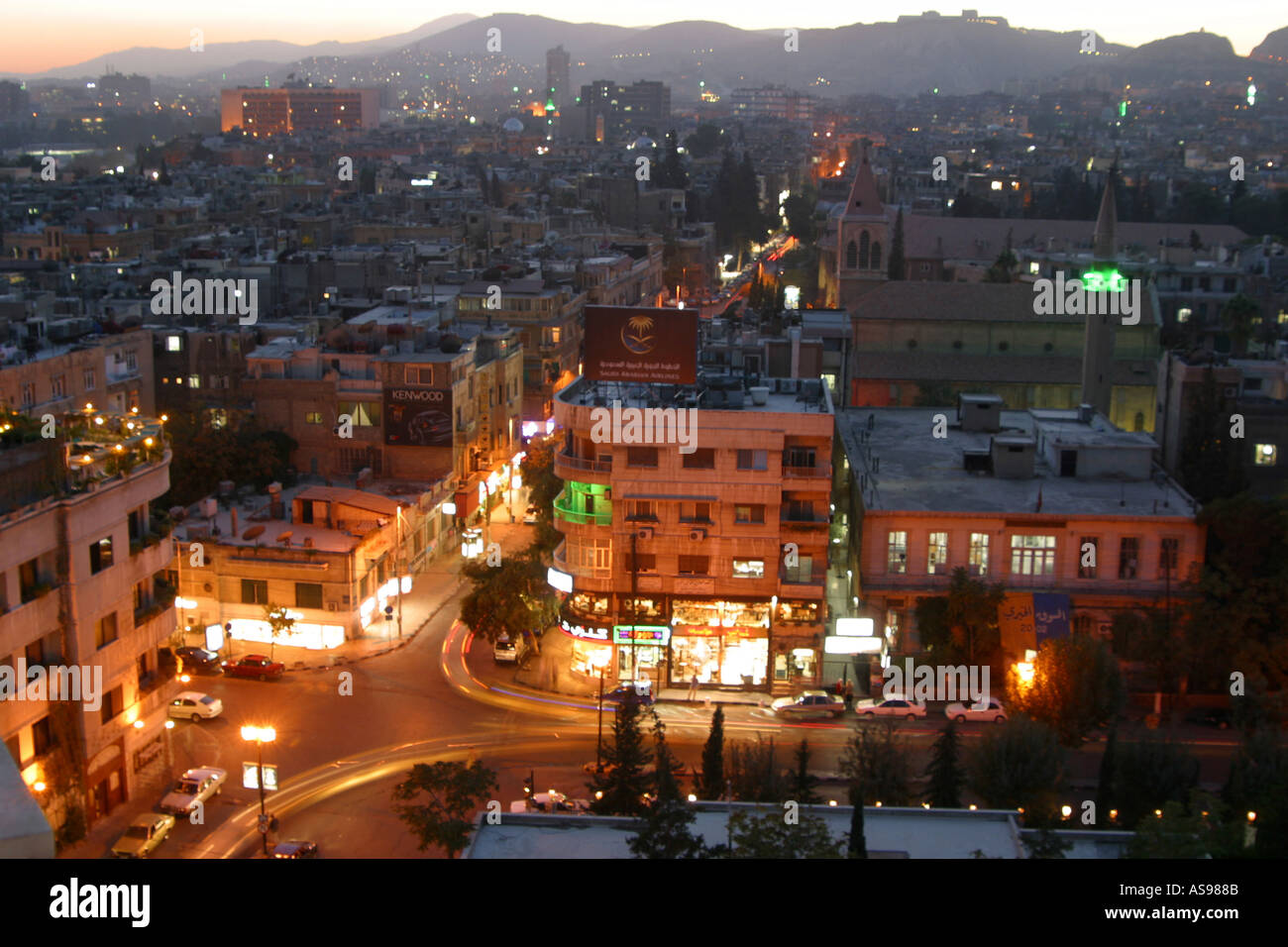 Damascus at night from the Cham Palace hotel Stock Photo - Alamy