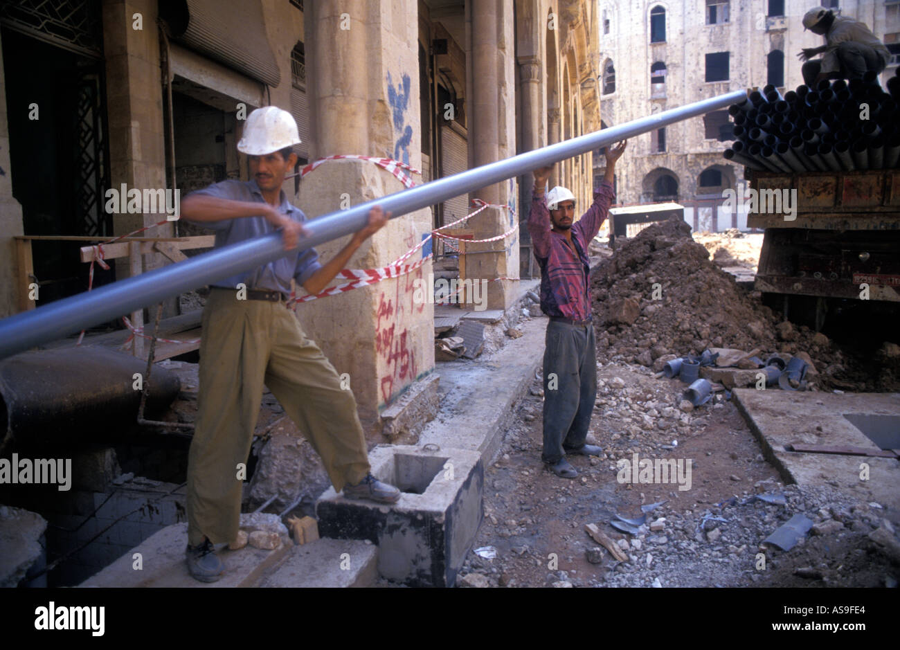 Reconstruction workers in Downtown Beirut Lebanon Stock Photo - Alamy