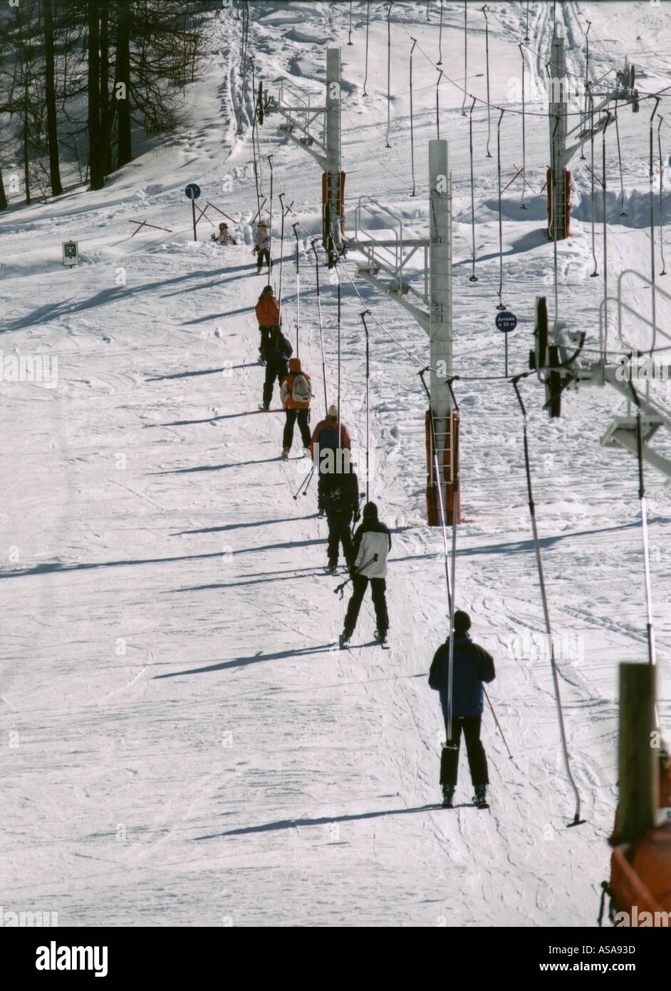 Button lift on nursery slopes at Val D'Isere Haute Savoie France Stock ...